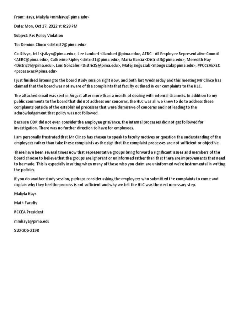 Hays Letter | PDF | Employment | Consensus Decision Making