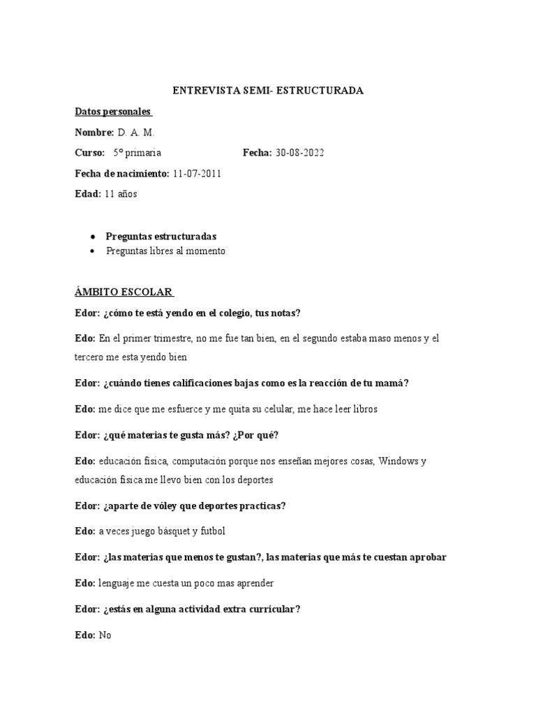 Entrevista Edo-Edor Semi Estructurada | PDF
