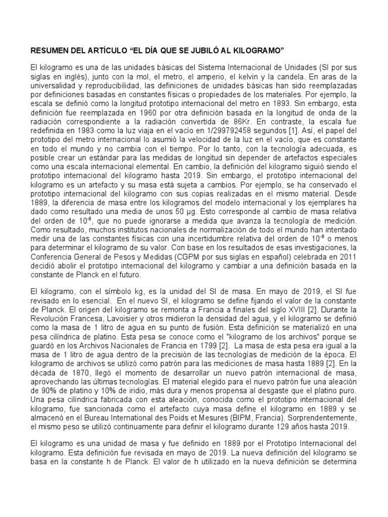 El origen y redefinición del kilogramo | PDF | Kilogramo | Masa
