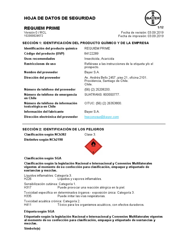 "Requiem Prime: Hoja de Seguridad" | PDF | Agua | Dióxido de carbono