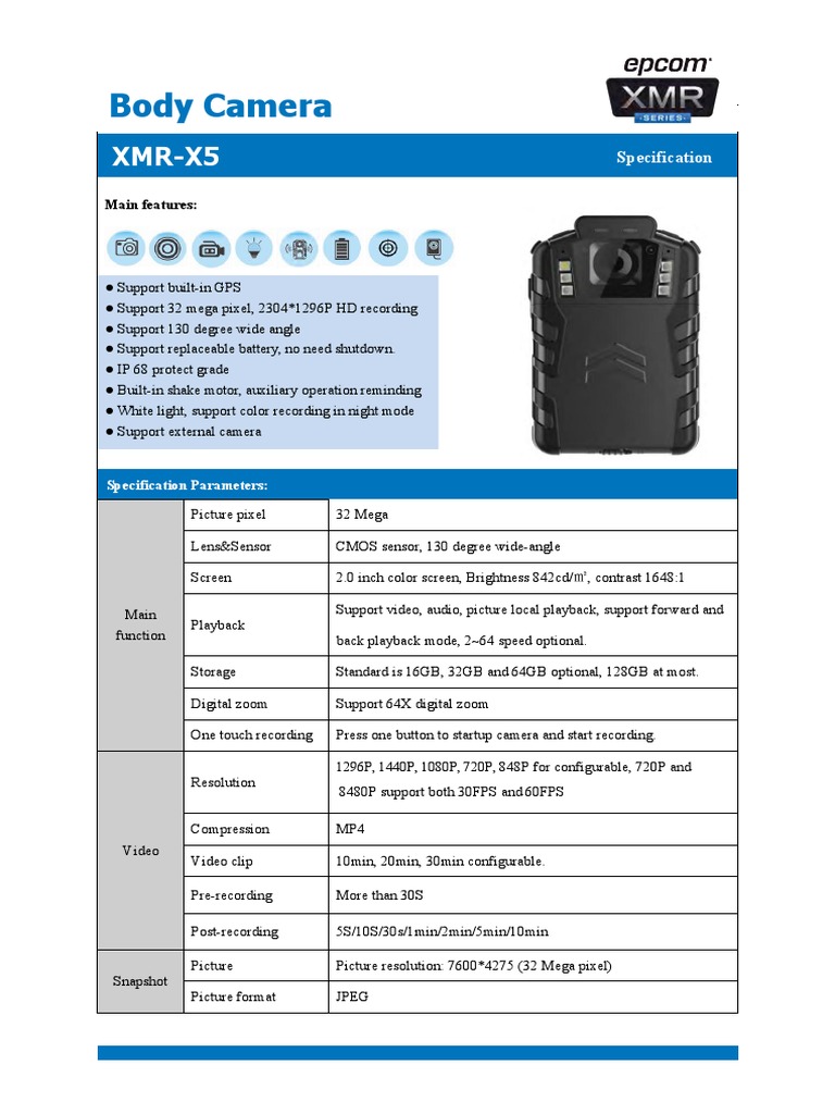Specsheet XMR-X5 | PDF | Camera | Pixel