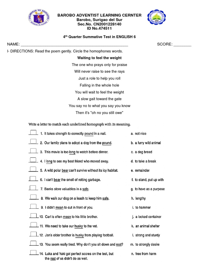 4th Quarter Summative Test | PDF