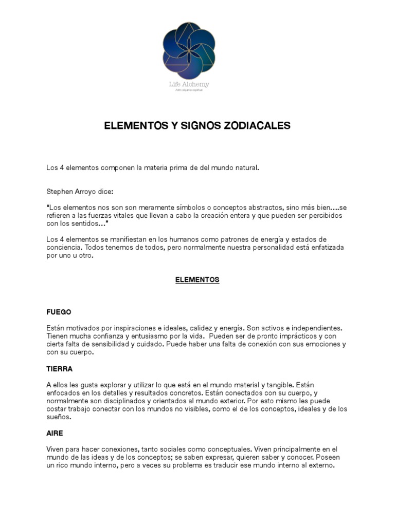 Elementos y Signos Zodiacales | PDF | Zodíaco | Horóscopo