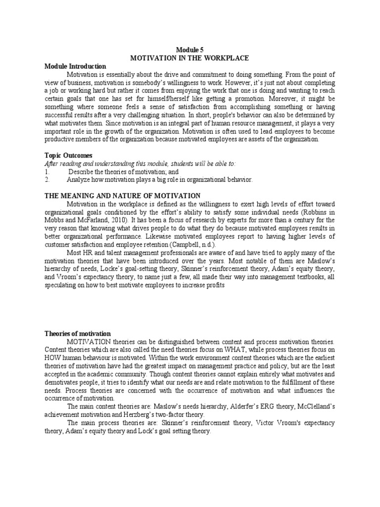Module 5 Motivation in The Workplace | PDF | Motivational | Motivation