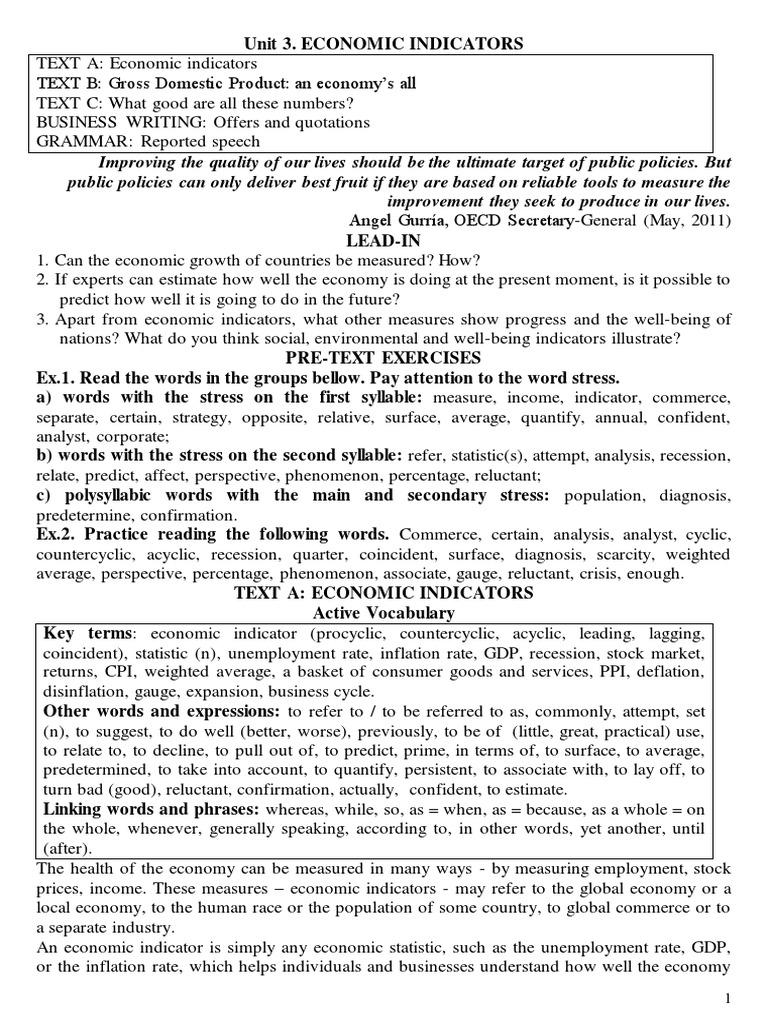 Economic Indicators Guide | PDF | Cost Of Living | Gross Domestic Product