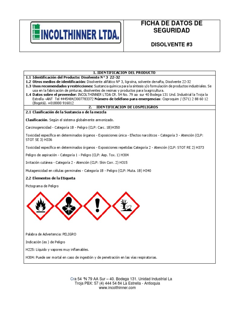 FDS - Disolvente-N°223-2 | PDF | Agua | Solvente