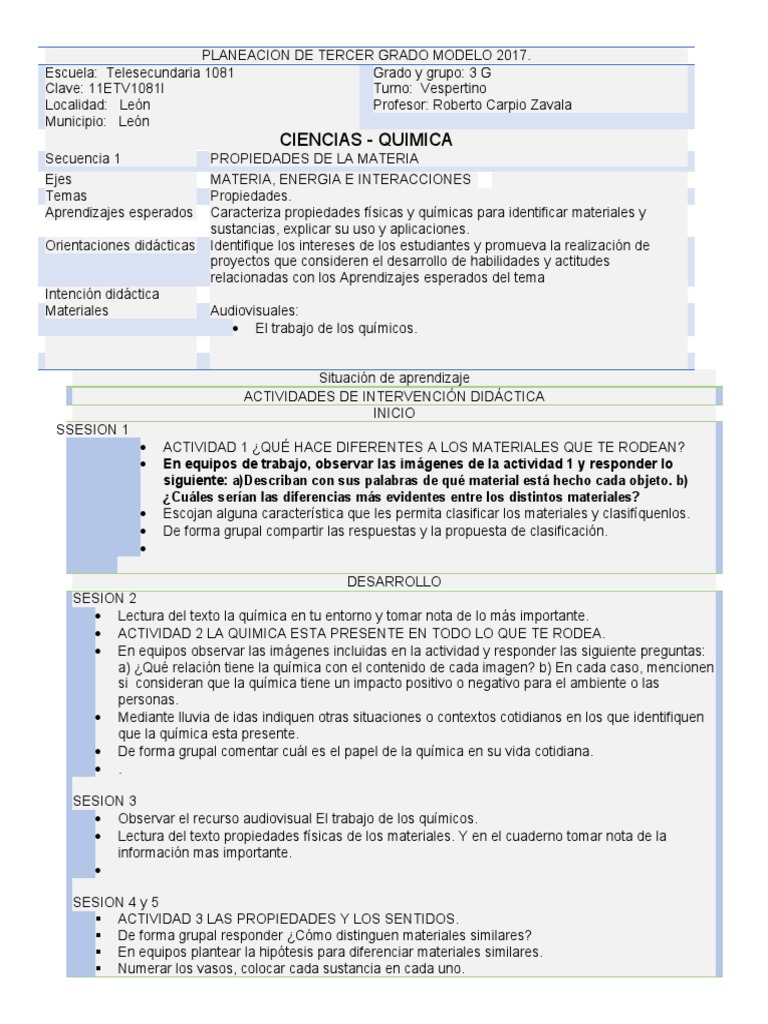 Planeación Química Tercero Secundaria | PDF | Mezcla | Química