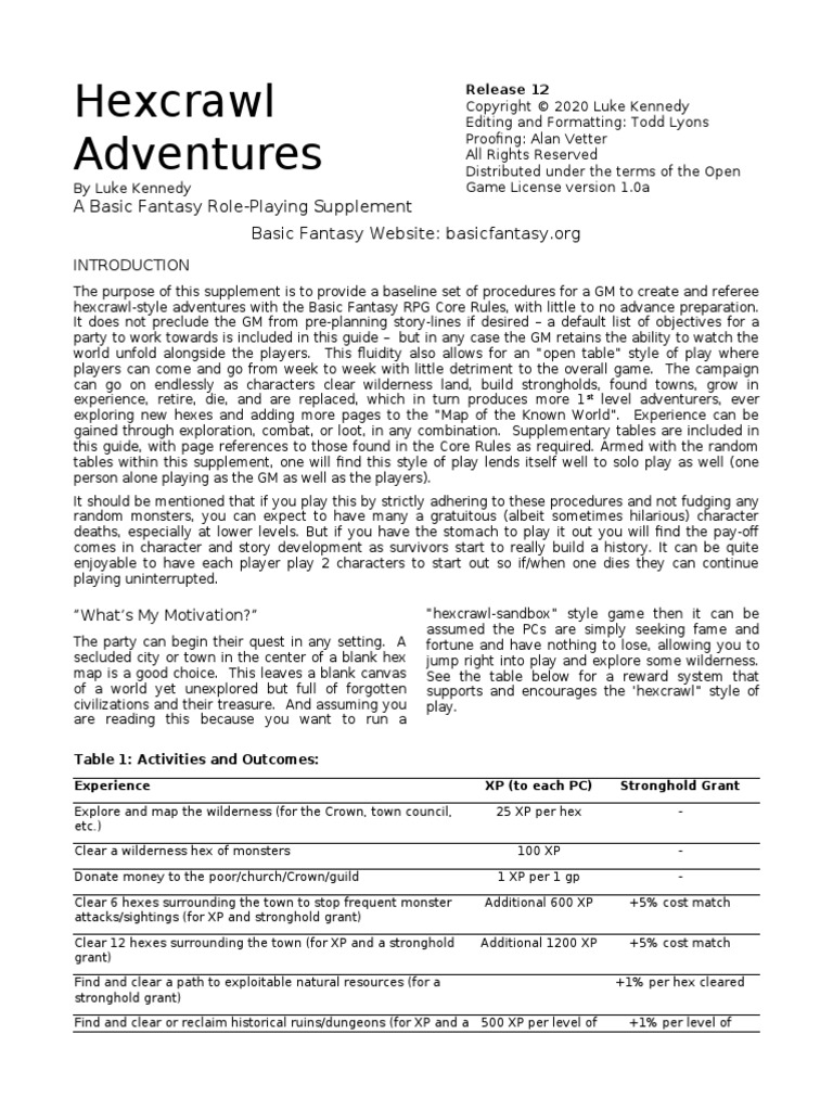 BFRPG Hexcrawl Adventures r12 | PDF | Role Playing Games | Dice