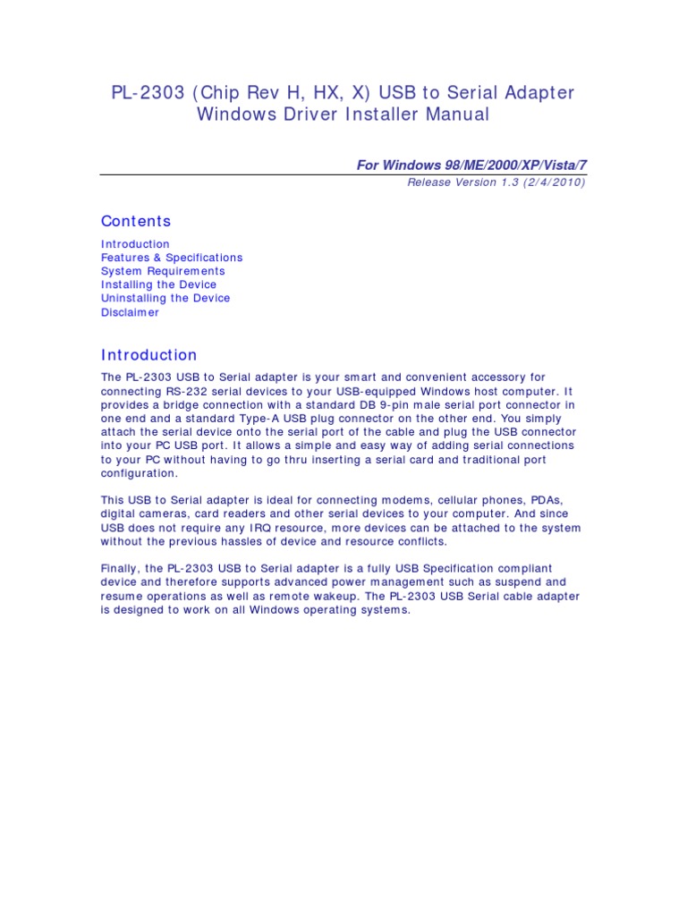 IO Cable PL 2303 Doc User Manual Um Pl2303 Driver Installer v1.3 | PDF ...