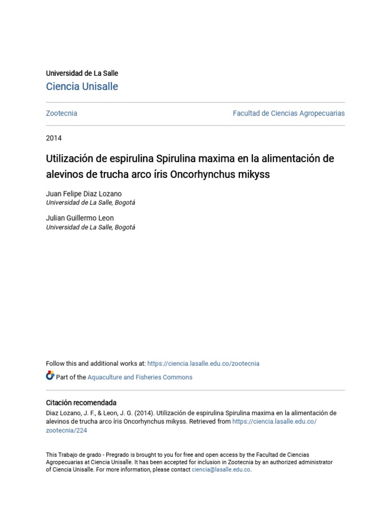 Utilización de Espirulina Spirulina Maxima en La Alimentación de ...