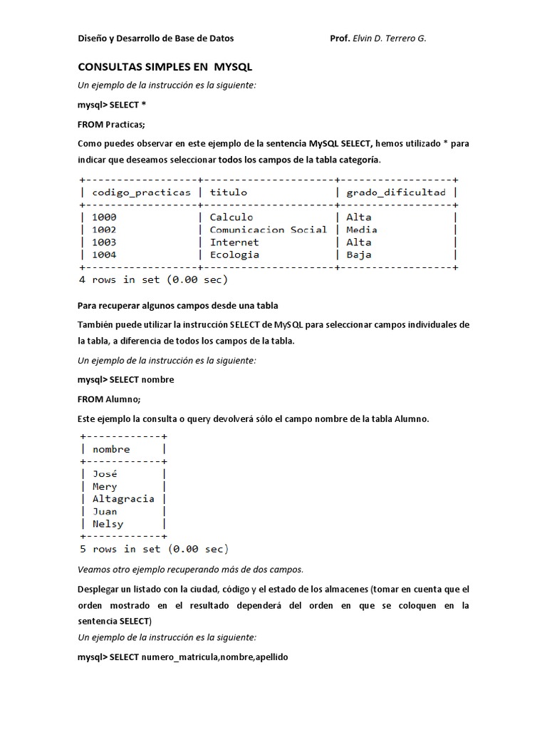 Material Didáctico Unidad-9 - CONSULTAS SIMPLES EN MYSQL | PDF | SQL | Bases de datos