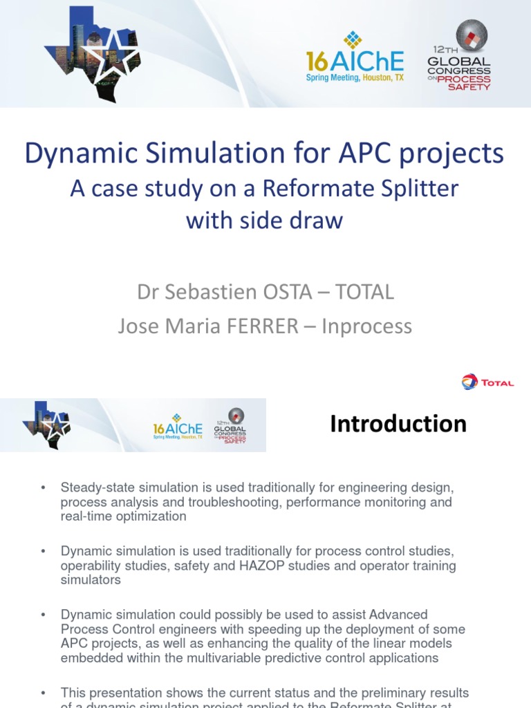 Aiche 2016 - Dynamic Simulation For Apc Total-Inprocess | PDF | Simulation | Applied Mathematics