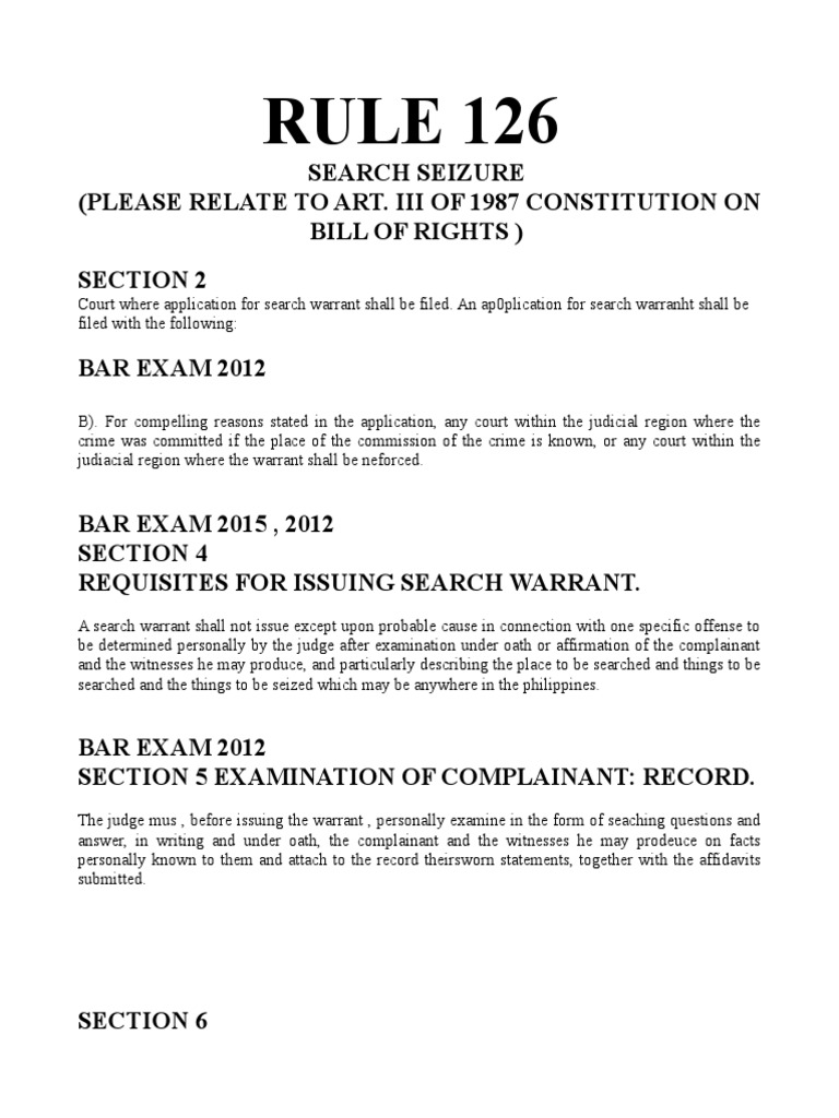 Rule 126 129 Criminal Procedure | PDF | Search And Seizure | Search Warrant