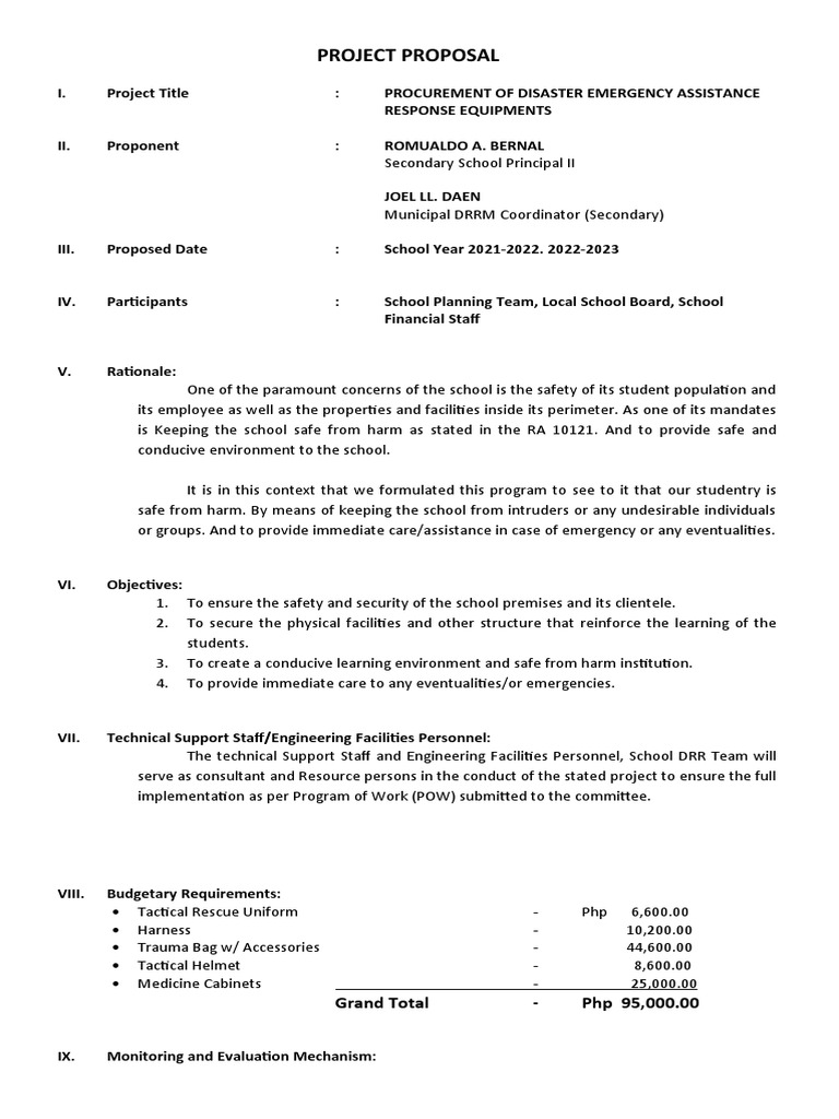 Project Proposal DRR Equipment | PDF