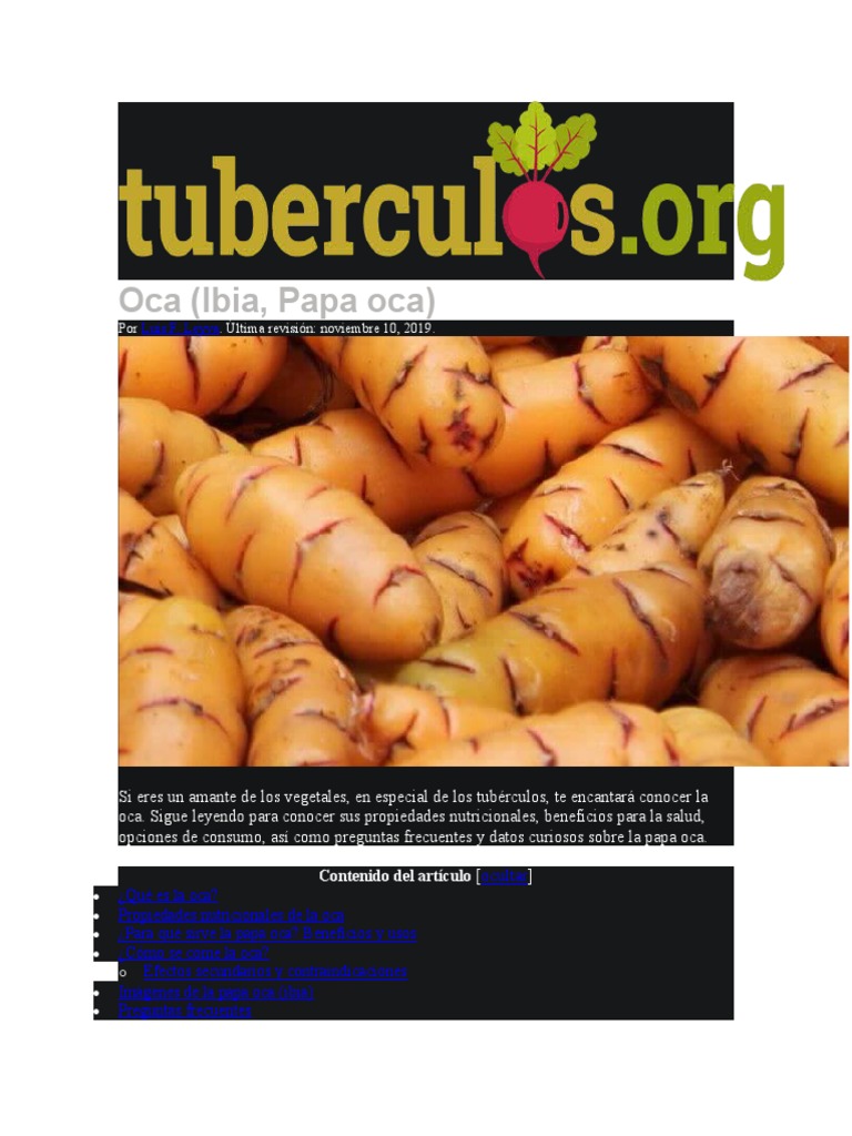 Oca Tabla Nutricional | PDF | Patata | Vitamina