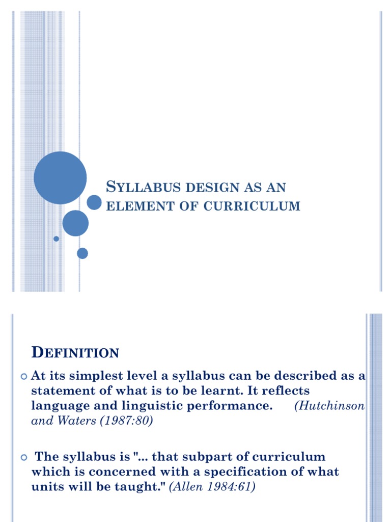 Understanding Syllabus Design Elements | PDF | Curriculum | Syllabus