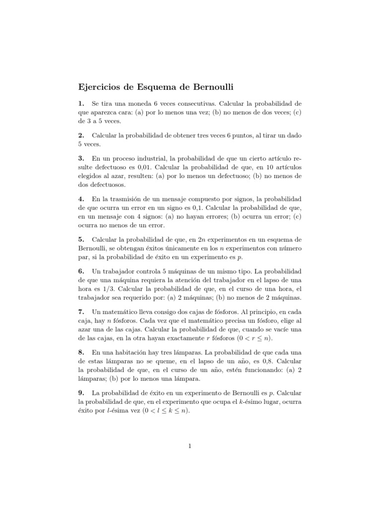 Ejercicios-Bernoulli ..... | PDF | Probabilidad | Matemáticas