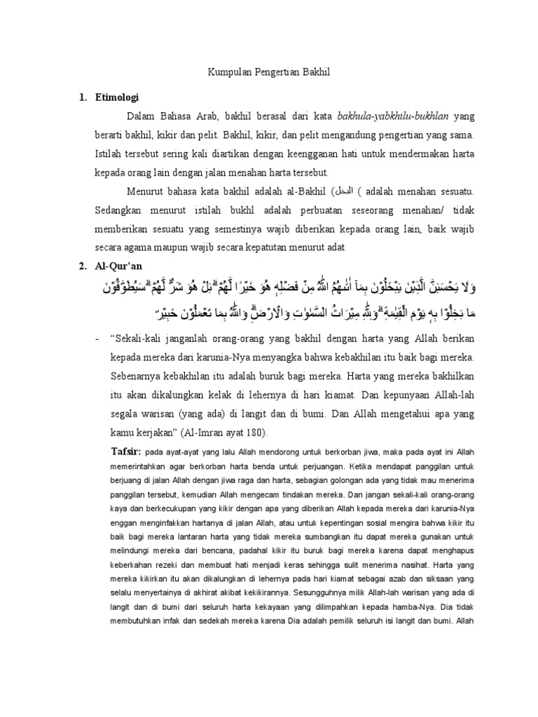 Kumpulan Pengertian Bakhil | PDF | Kajian Bahasa Asing | Agama ...