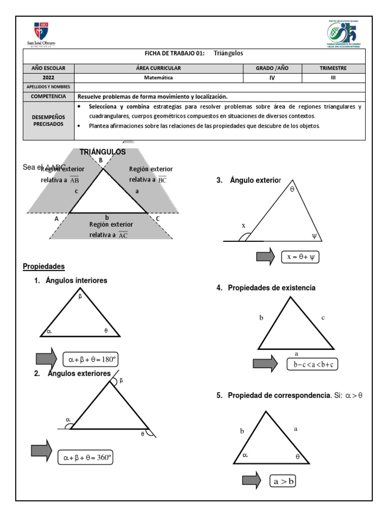 Ficha 01 - Triángulos | PDF | Triángulo | Geometría Elemental