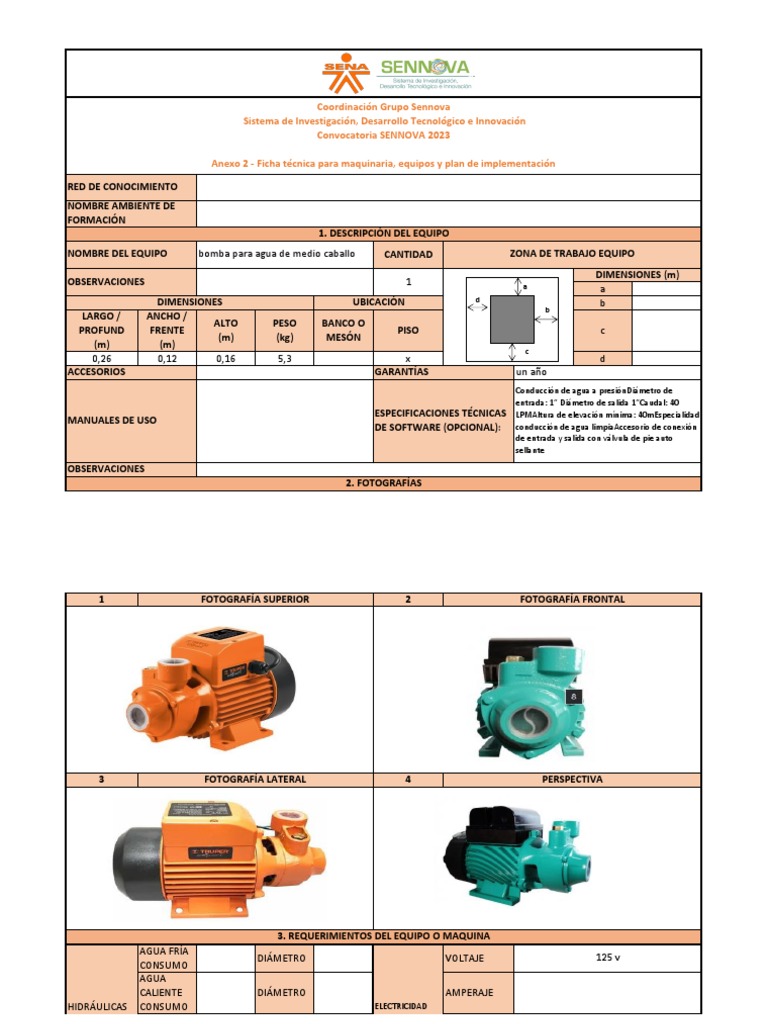 Ficha - Tecnica Bomba de Agua | PDF | Agua | Ingeniería mecánica