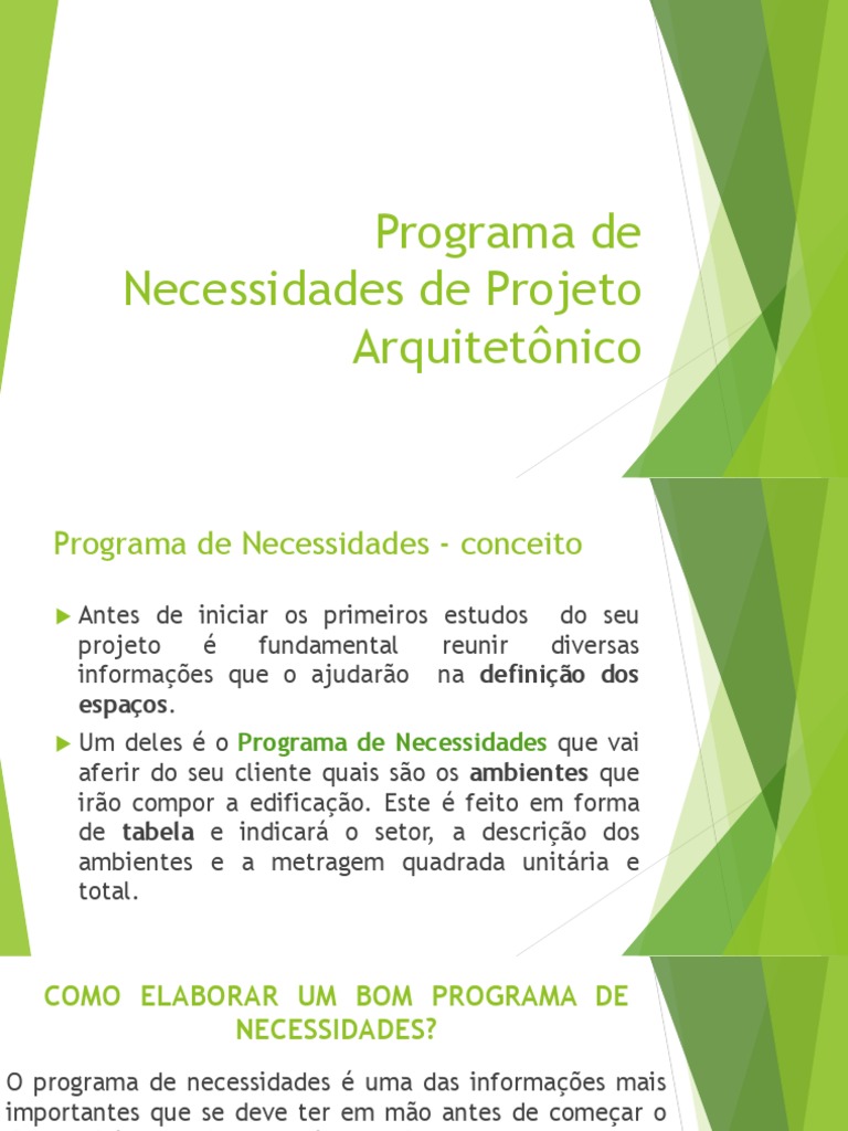 Programa de Necessidades de Projeto Arquitetônico | PDF
