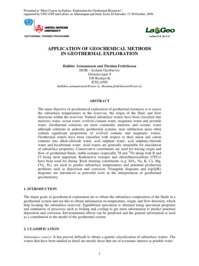 Application Of Geochemical Methods In Geothermal Exploration Pdf Solubility Water