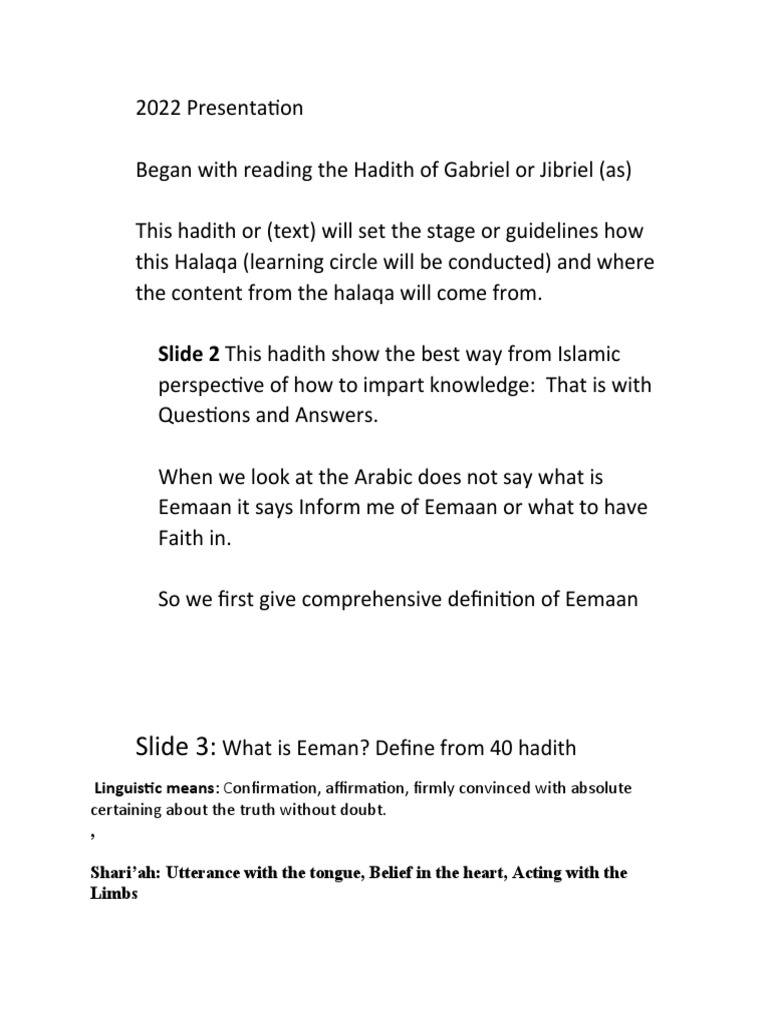 Defining Faith: A Presentation on the Components of Eeman According to ...