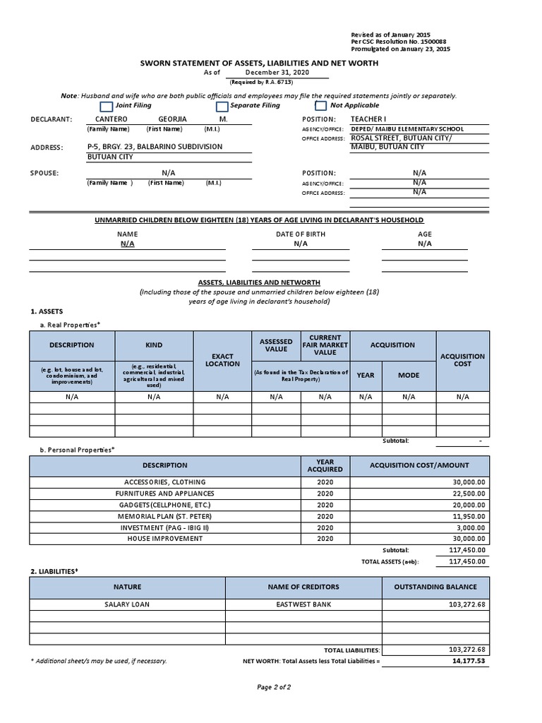 Revised SALN Form and Requirements | PDF | Net Worth | Money