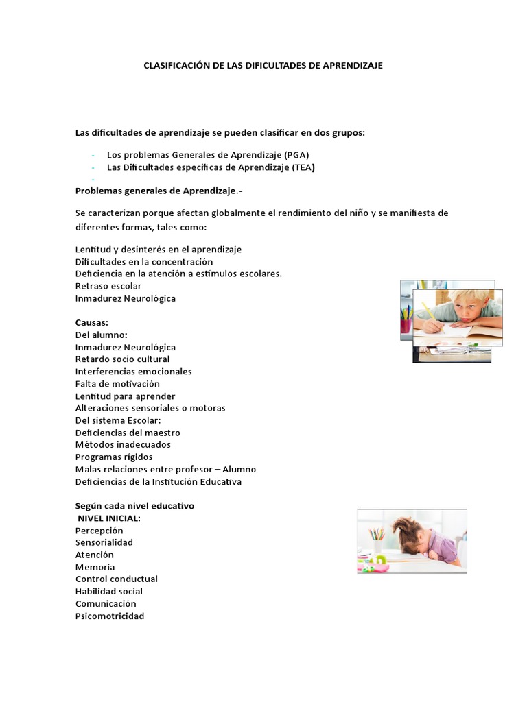 Clasificación y causas de las dificultades de aprendizaje: Problemas generales vs. dificultades ...