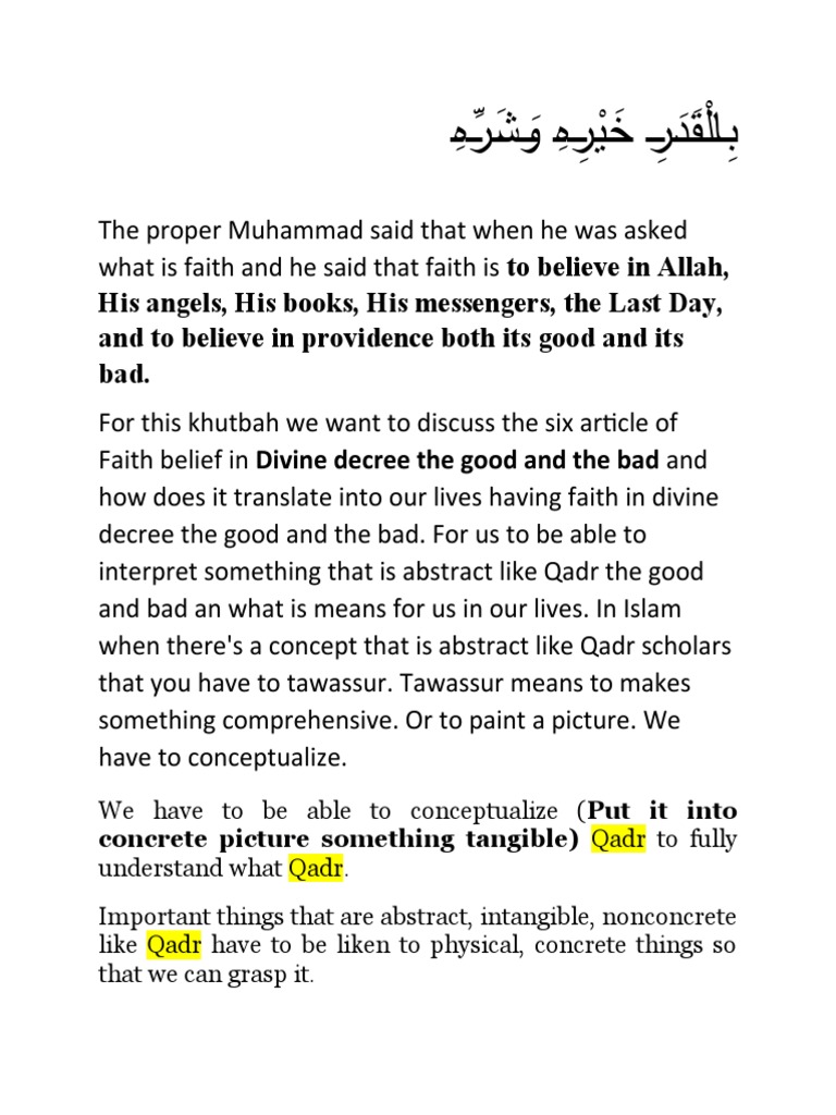 Faith in Qadr and Stress 2 | PDF | God In Islam | Wisdom