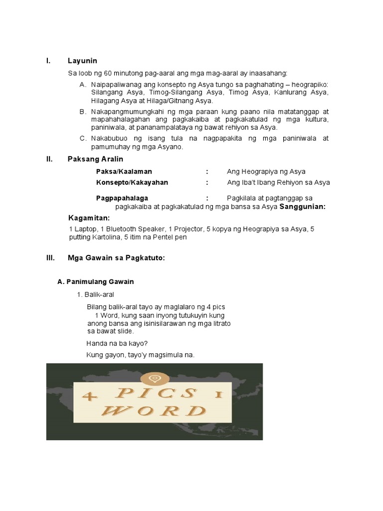 Isang Banghay Aralin Sa Pagtuturo NG Ara | PDF Isang Banghay Aralin Sa Pagtuturo NG Ara | PDF