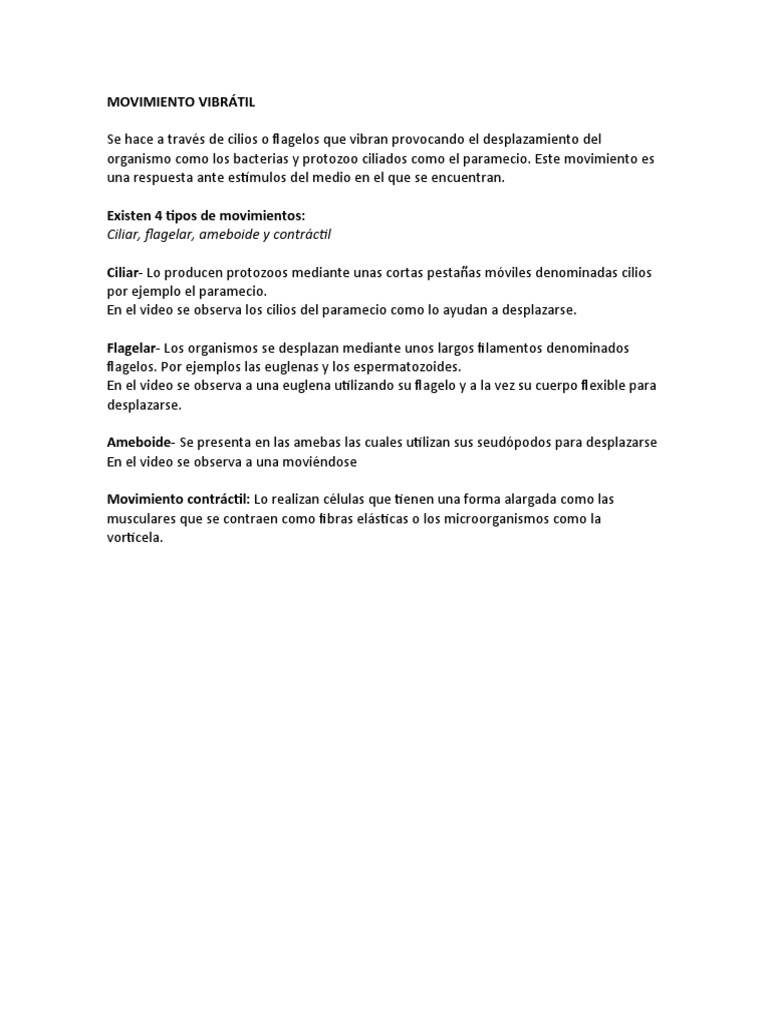 Tipos de Movimiento Vibrátil Celular | PDF | Ciencia y matemáticas