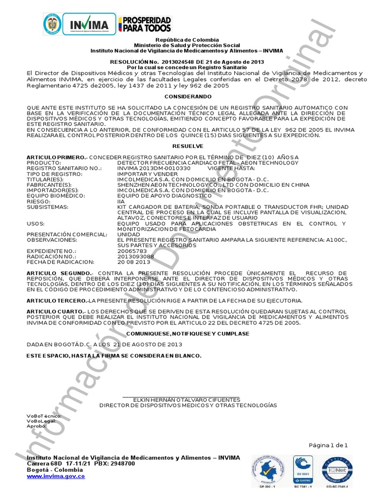 Invima Doppler Fetal Aeon | PDF