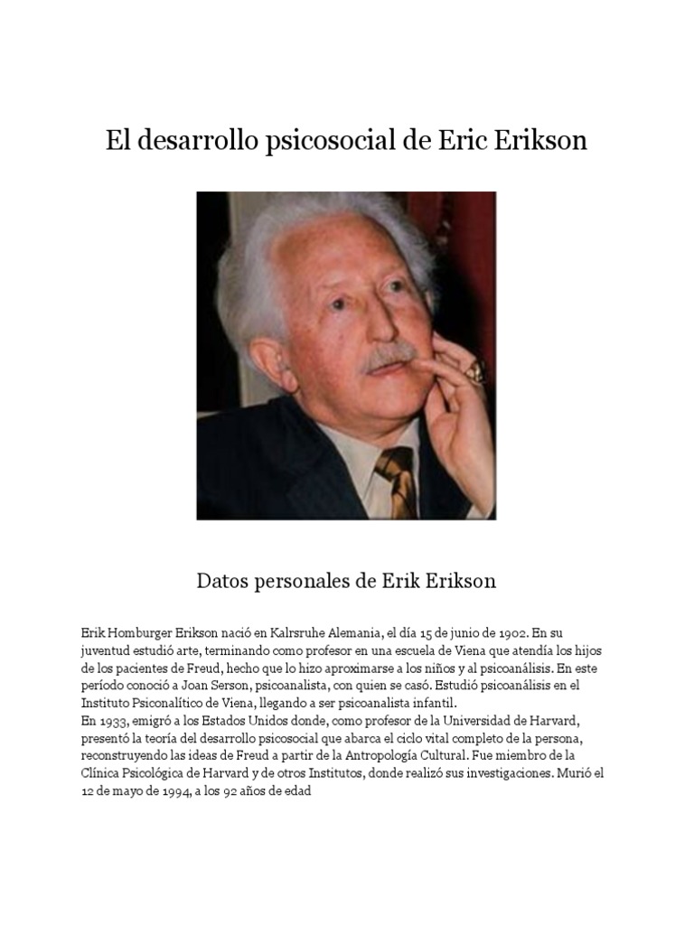 El ciclo vital y el desarrollo psicosocial de Eric Erikson | PDF ...