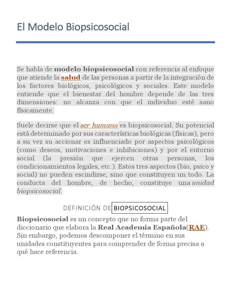Definición del Modelo Biopsicosocial | PDF | Sicología | Esquizofrenia