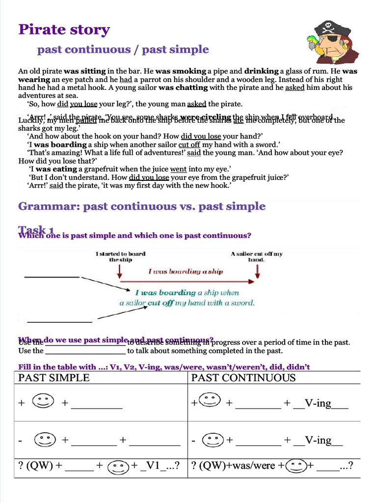 PDF Pirate Story Past Simple Past Continuous PDF - Compress | PDF