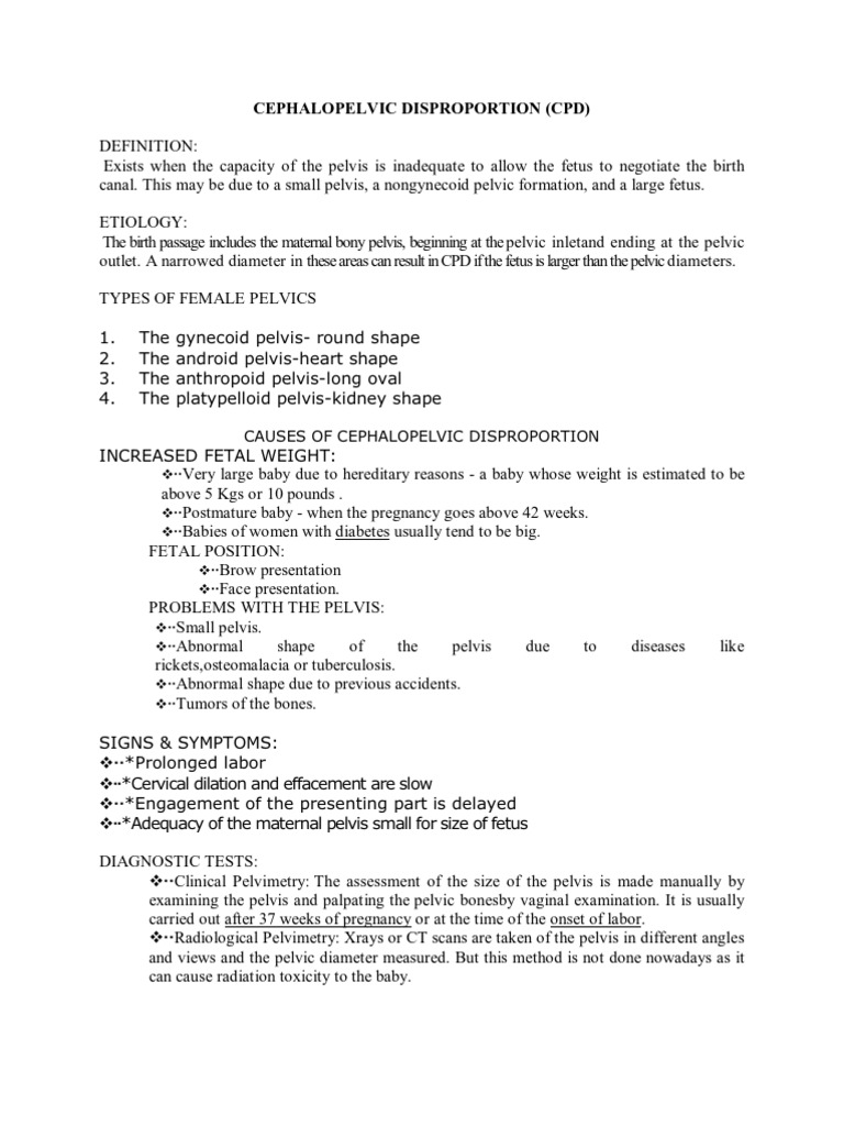 Cephalopelvic Disproportion Pathophysiology