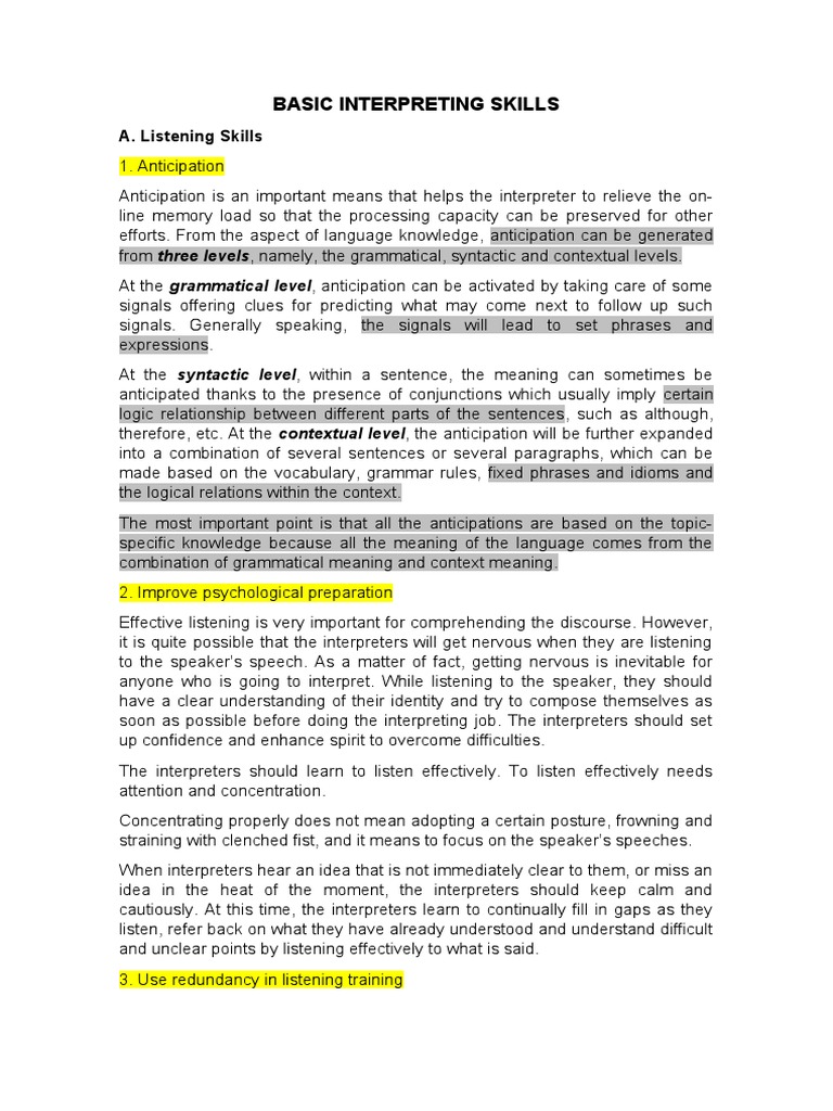 Basic Interpreting Skills | PDF | Language Interpretation | English ...
