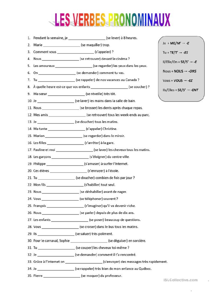 Les verbes pronominaux au présent | PDF