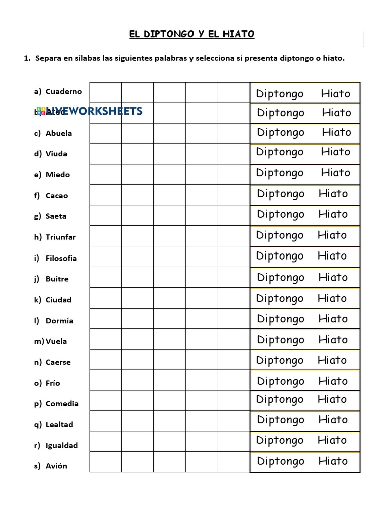 Diptongo y Hiato en Palabras Comunes | PDF