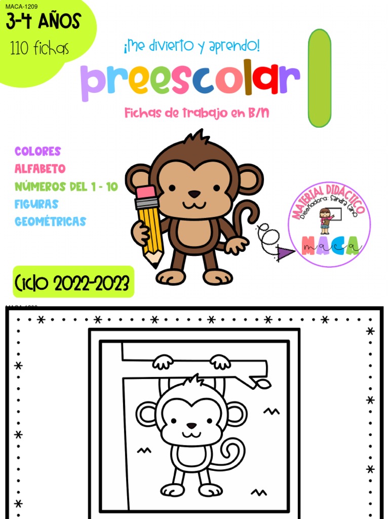 PREESCOLAR 1 Fichas de Trabajo Material Didáctico MaCa-V1 | PDF | Color | Ligero