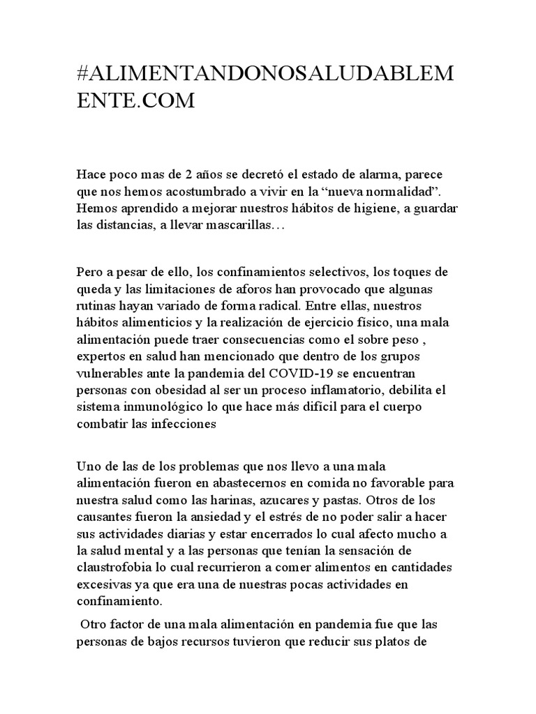 Alimentacion Saludable en Tiempos de Pandemia | PDF | Alimentos | Vegetales