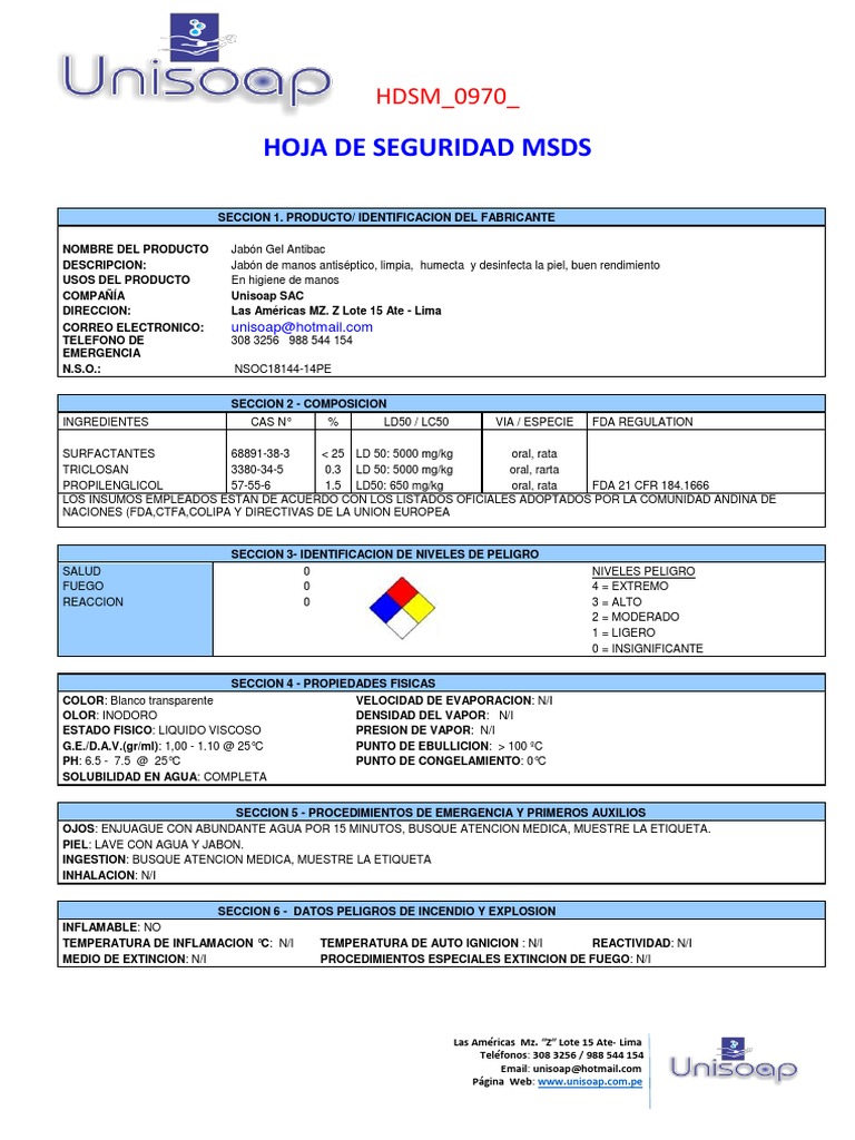 HDSM - Jabon Gel Antibac | PDF | Agua | Química