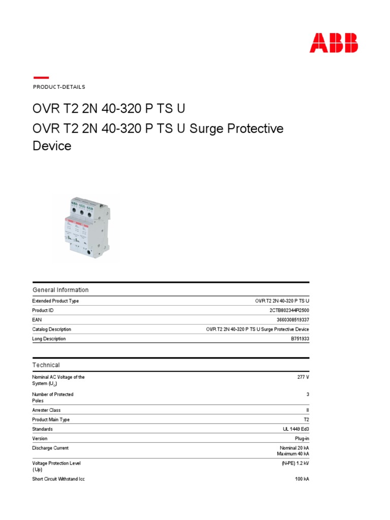 Overview and Technical Specifications of the OVR T2 2N 40-320 P TS U ...