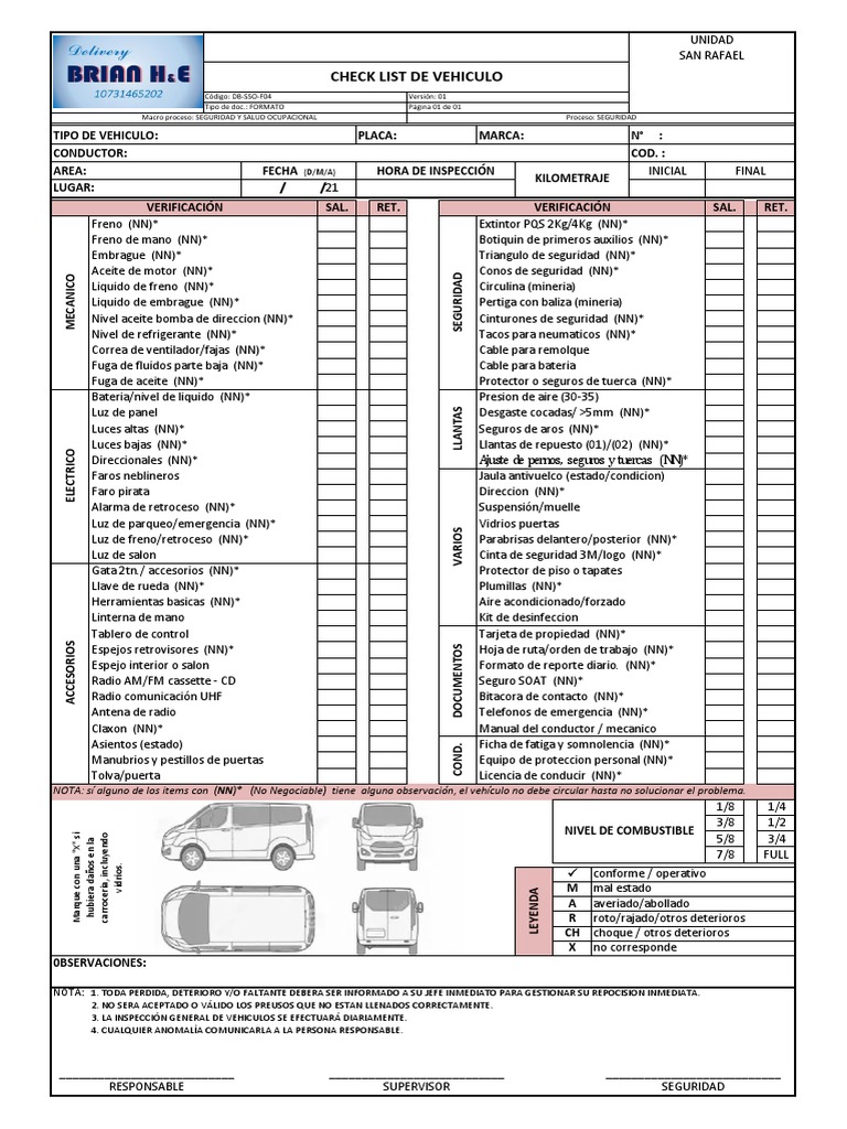 04 Check List Vehiculo | PDF | Vehículos | Vehículo de motor
