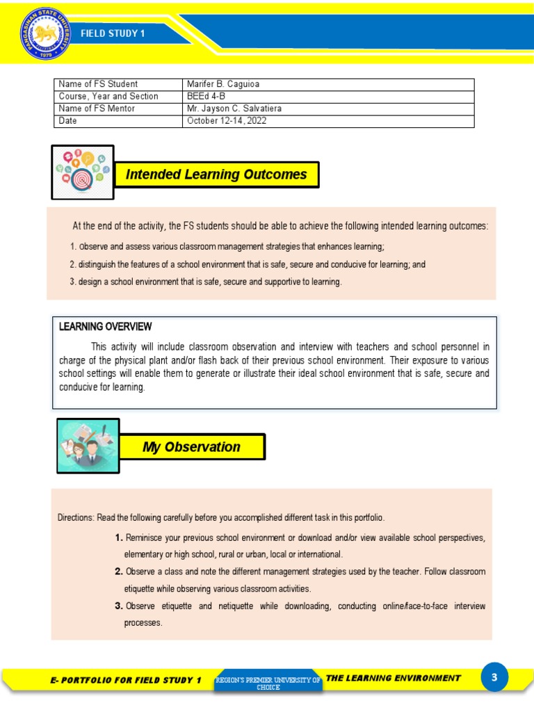 Caguioa Fs1 Activity 2 | PDF | Classroom Management | Learning