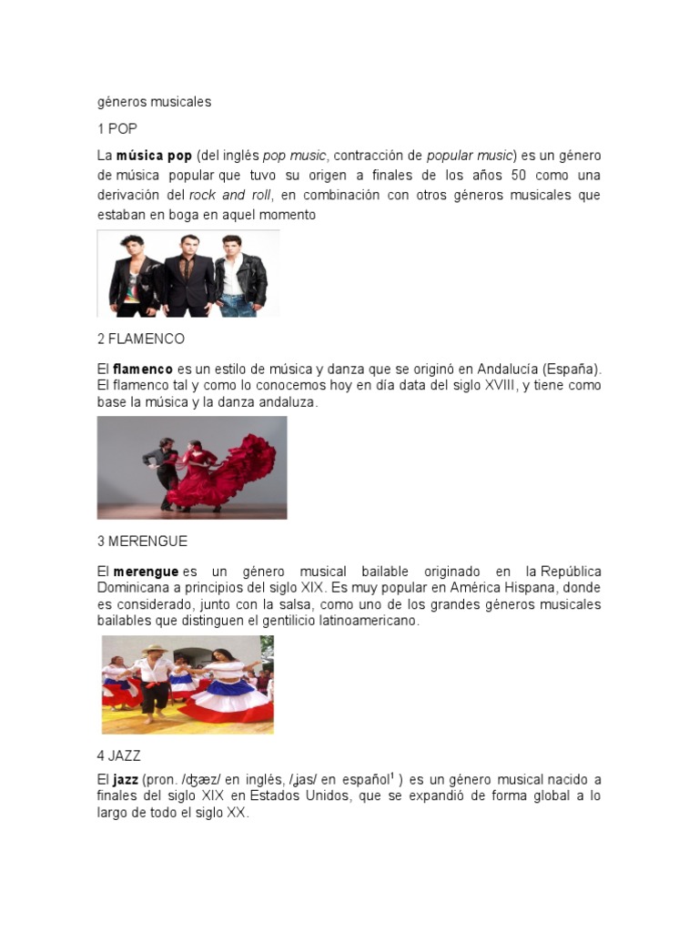 15 Generos Musicales Con Graficas | PDF | Rock and roll | Estilos de ...
