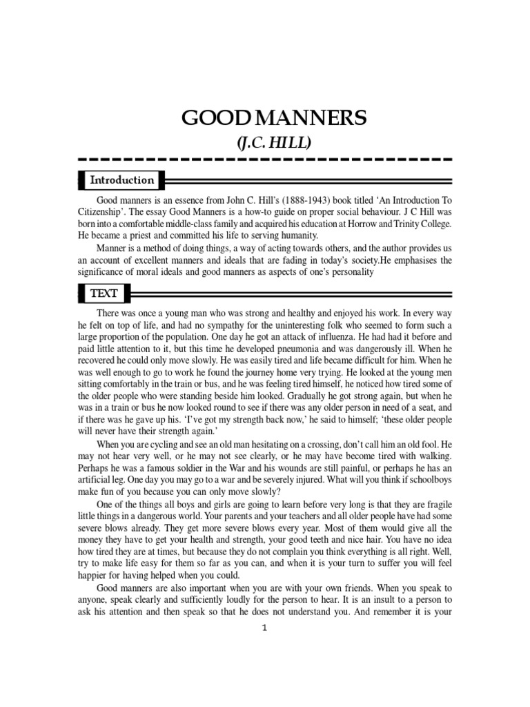 Good Manners by J. C. Hill | PDF | Truth | Sympathy