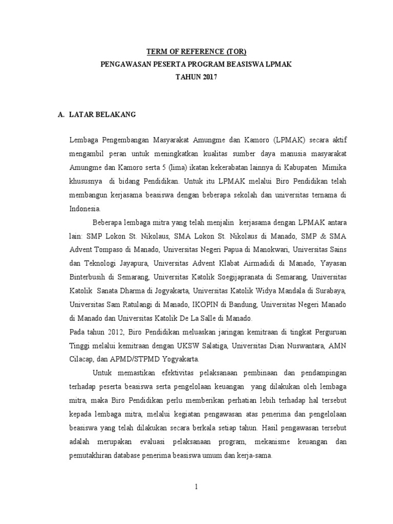 Tor Monitoring Peserta Beasiswa Tahun 2015 | PDF | Kesehatan Holistik