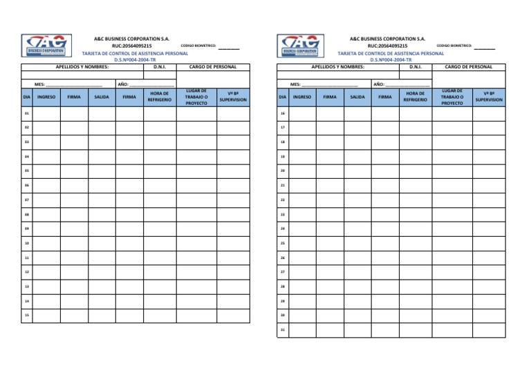 Tarjeta de Control de Asistencia | PDF